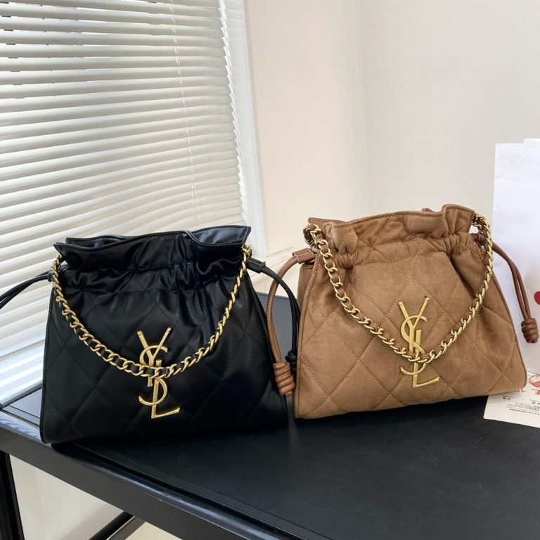 SAINT LAURENT BUCKET BAG QUILTED SUEDE BROWN 29CM – Elegance Nicely