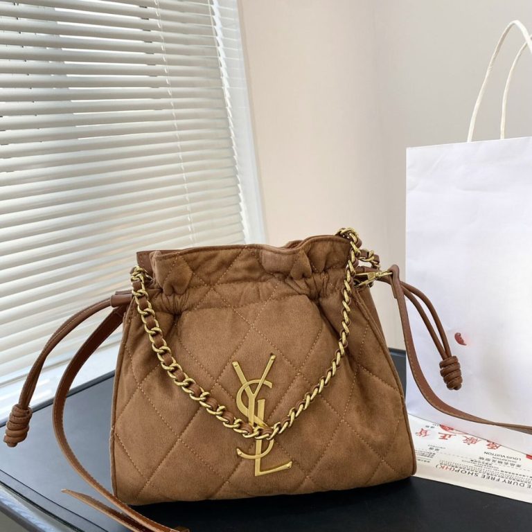 SAINT LAURENT BUCKET BAG QUILTED SUEDE BROWN 29CM – Elegance Nicely