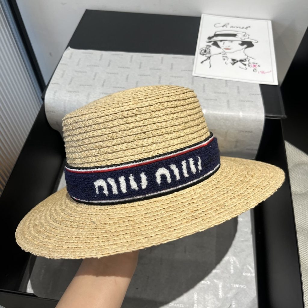MIUMIU RIVIERA RAFFIA HAT NATURAL AND BLUE – Elegance Nicely